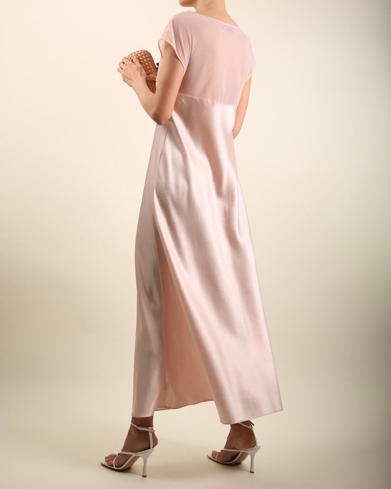 Valentino Intimo vintage pink satin sheer lace slip robe night gown ...