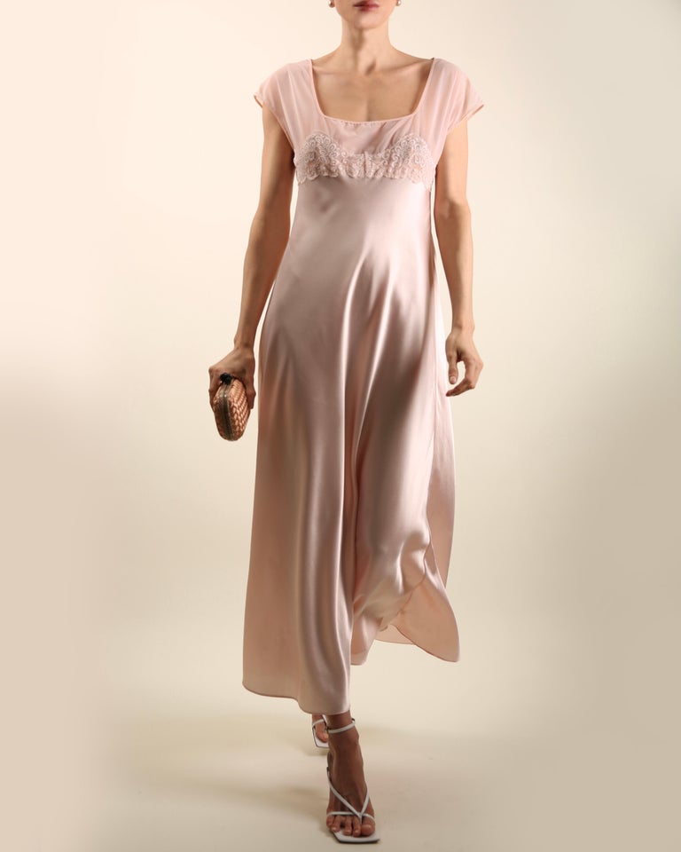 Valentino Intimo vintage pink satin sheer lace slip robe night gown ...