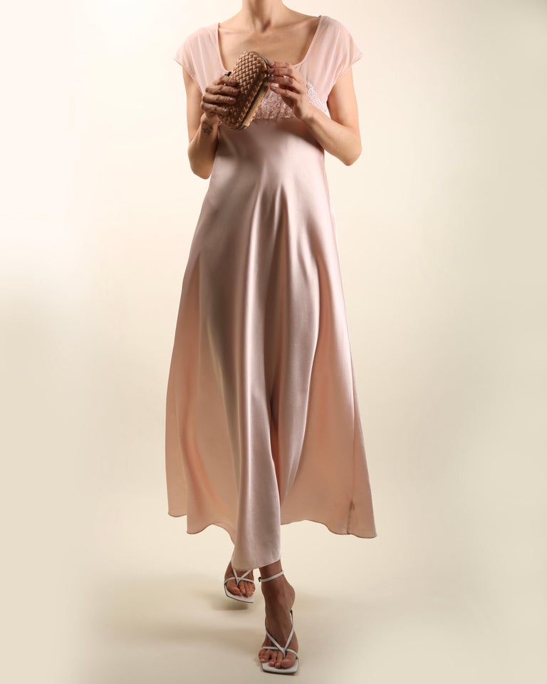 Valentino Intimo vintage pink satin sheer lace slip robe night gown ...