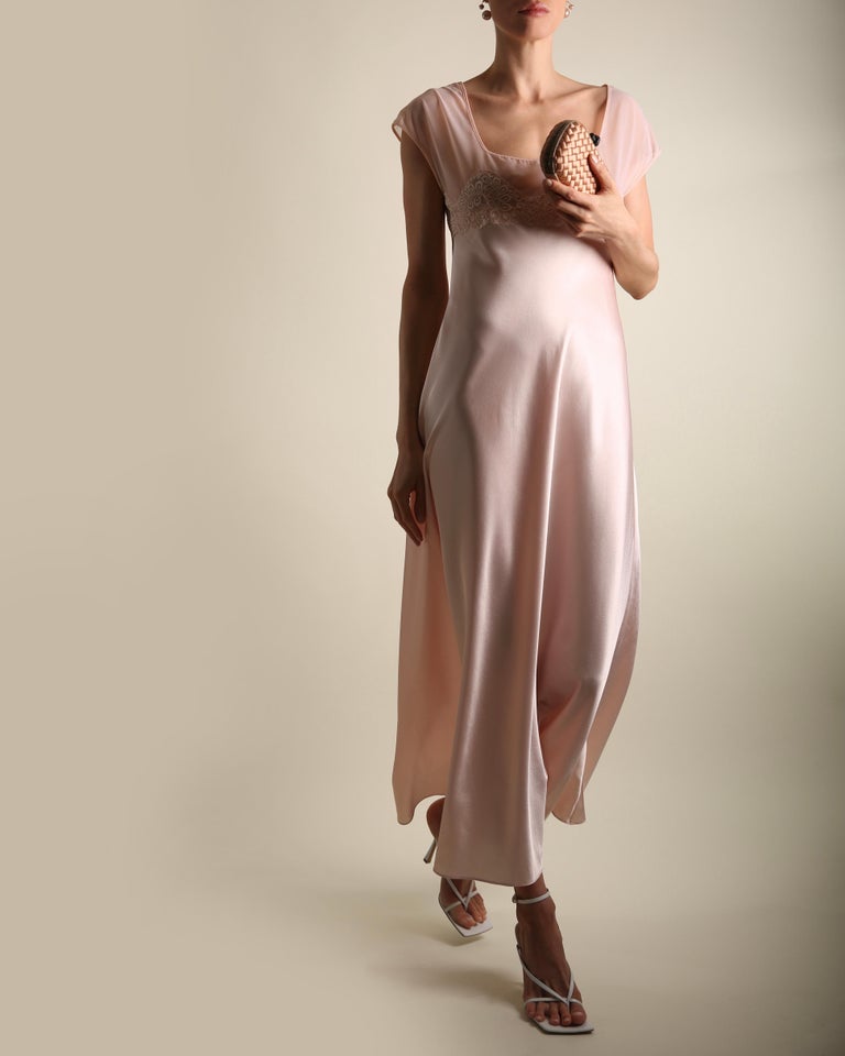 Valentino Intimo vintage pink satin sheer lace slip robe night gown ...
