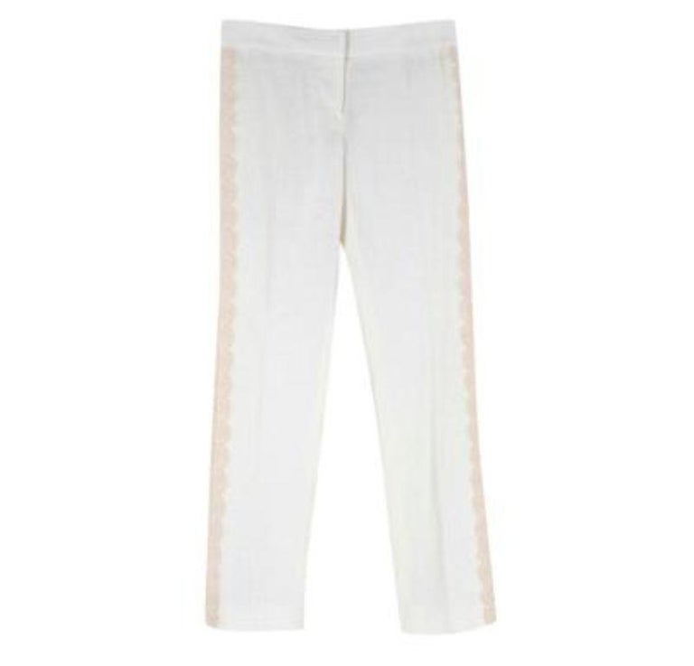 Valentino Ivory Linen Trousers with Lace Detail For Sale at 1stDibs