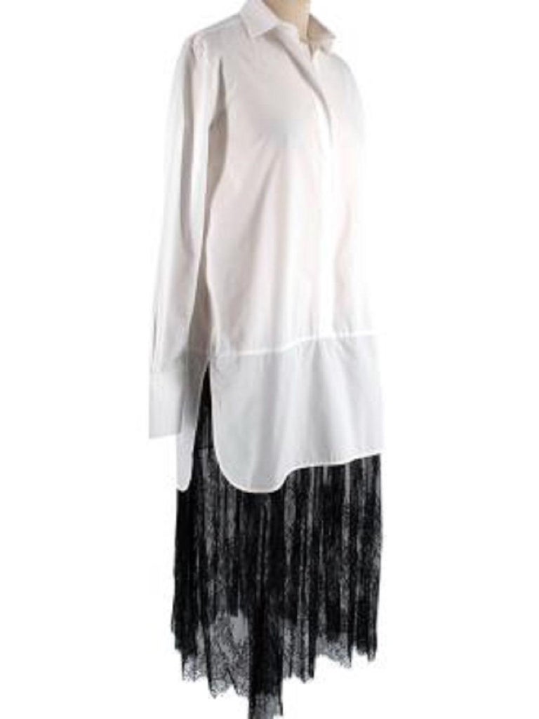 Valentino Lace Trimmed Logo White Cotton Shirt Dress For Sale at 1stDibs