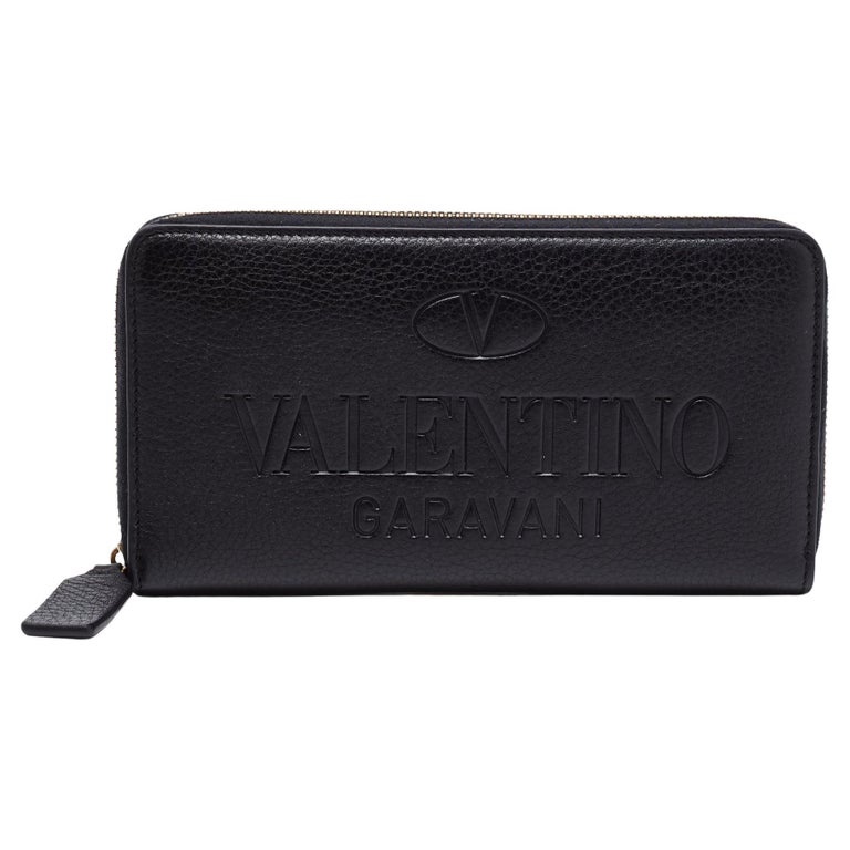 Valentino Leather Black Logo Zip Around Wallet For Sale at 1stDibs