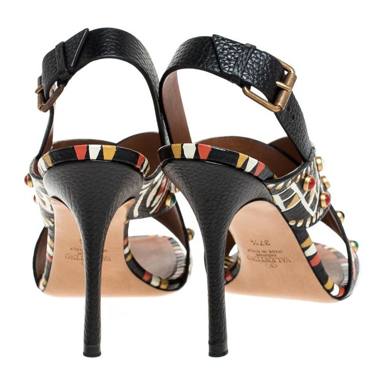 Valentino Leather Studded Crossover Primitive Ankle Strap Sandals Size ...
