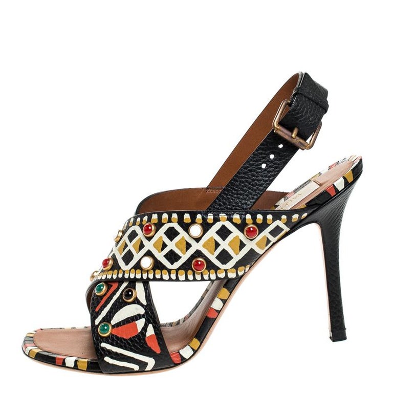 Valentino Leather Studded Crossover Primitive Ankle Strap Sandals Size ...