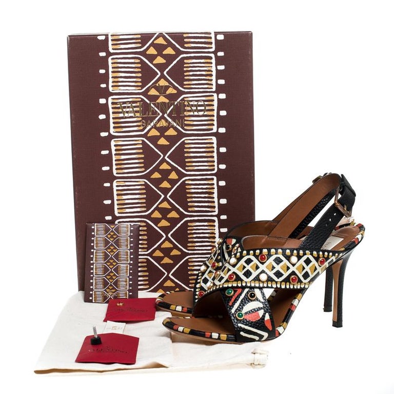 Valentino Leather Studded Crossover Primitive Ankle Strap Sandals Size ...