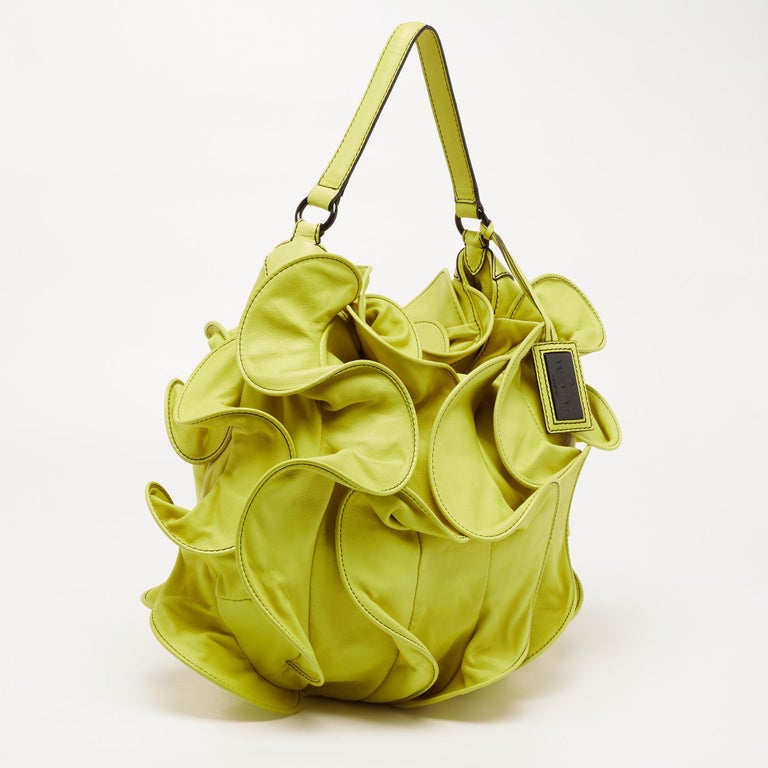 Valentino Lemon Yellow Leather Rouches Ruffle Hobo For Sale at 1stDibs