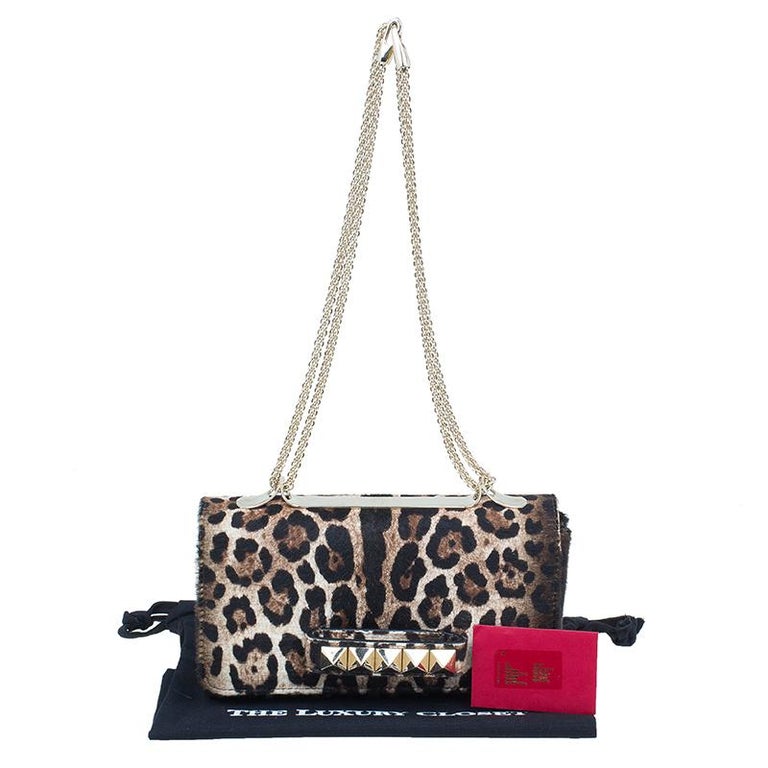 Valentino Leopard Print Pony Hair Rockstud Va Va Voom Shoulder Bag For ...
