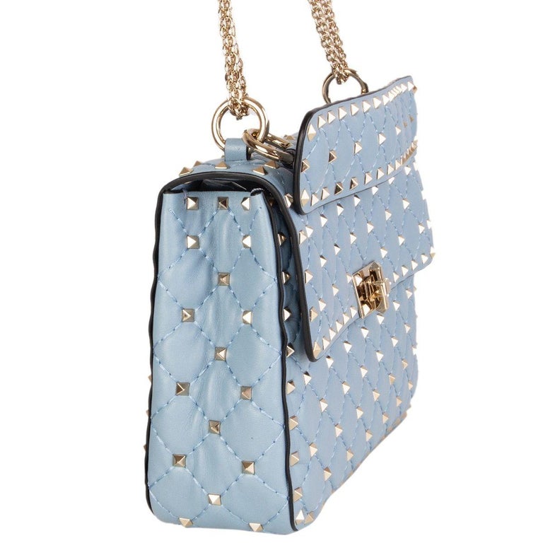 VALENTINO light blue quilted leather ROCKSTUD SPIKE MEDIUM Shoulder Bag ...