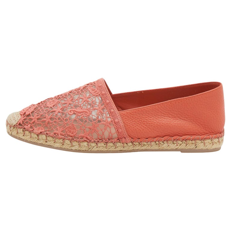 Valentino Light Orange Leather And Lace Espadrille Flats Size 40 For ...