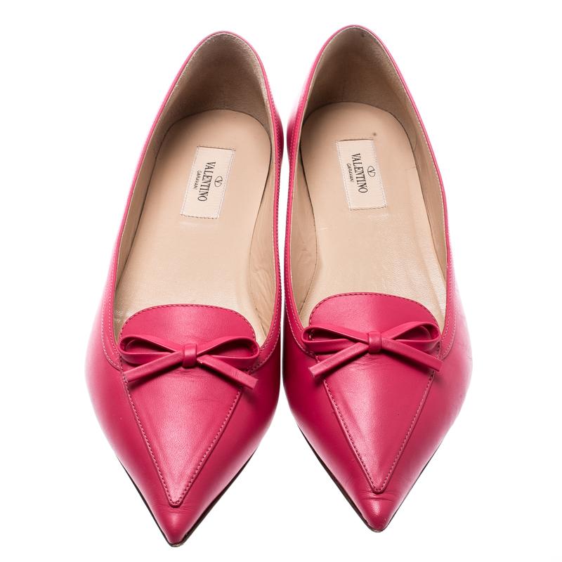 Valentino Magenta Leather Pointed Toe Bow Ballet Flats Size 39 For Sale ...