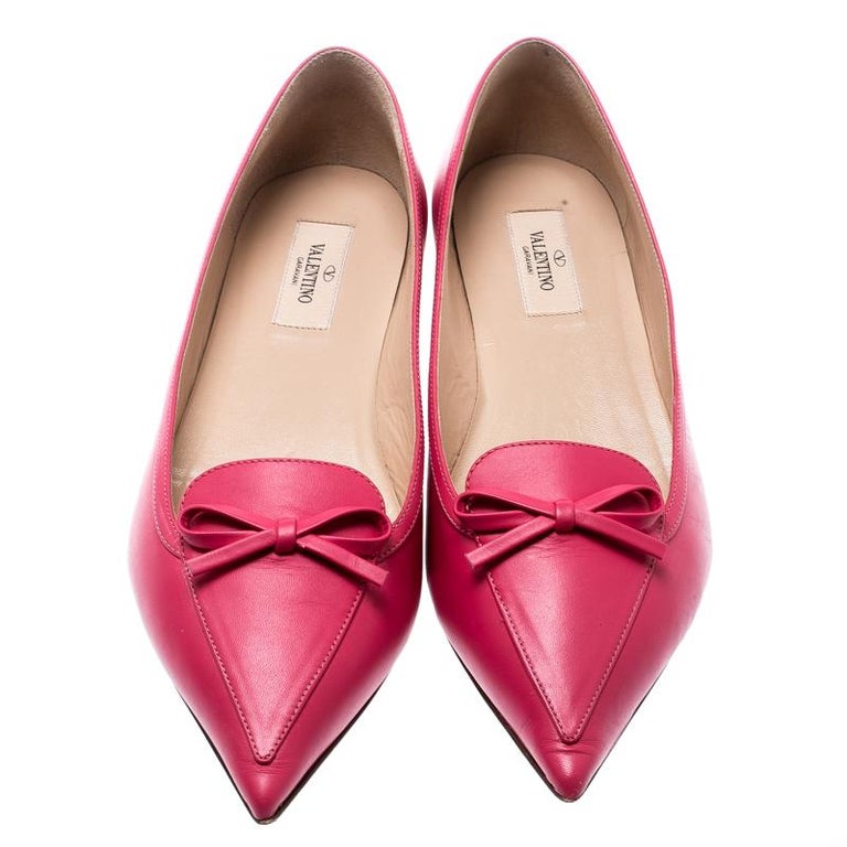 Valentino Magenta Leather Pointed Toe Bow Ballet Flats Size 39 For Sale ...