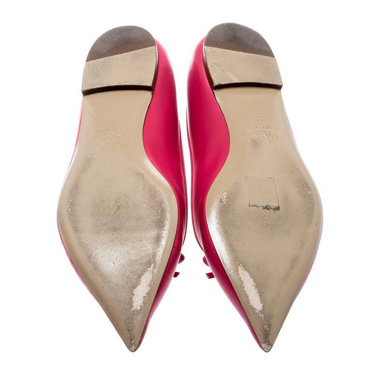 Valentino Magenta Leather Pointed Toe Bow Ballet Flats Size 39 For Sale ...