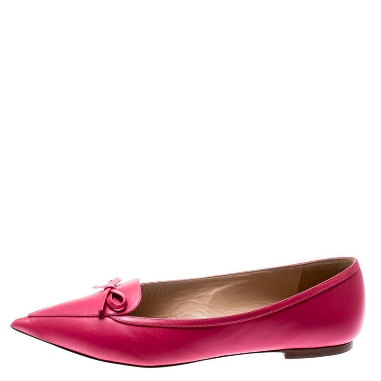Valentino Magenta Leather Pointed Toe Bow Ballet Flats Size 39 For Sale ...