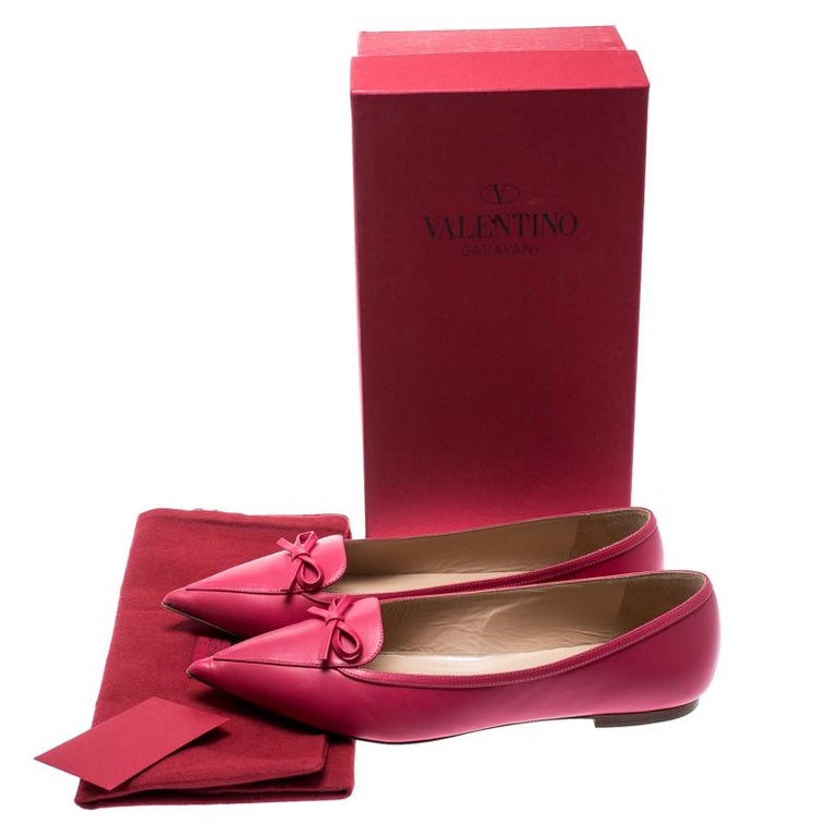 Valentino Magenta Leather Pointed Toe Bow Ballet Flats Size 39 For Sale ...