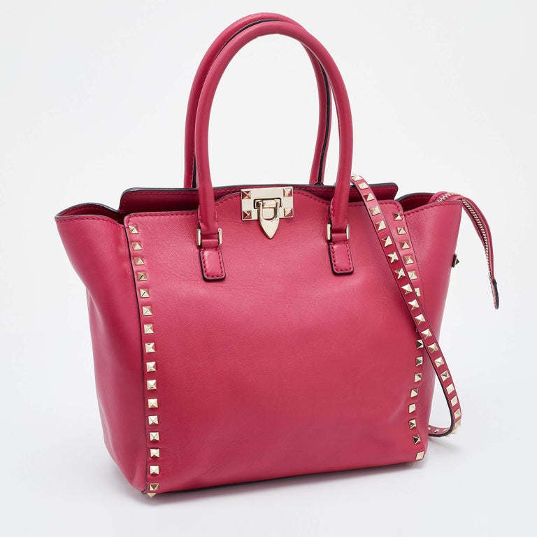 Valentino Magenta Leather Rockstud Trapeze Tote For Sale at 1stDibs