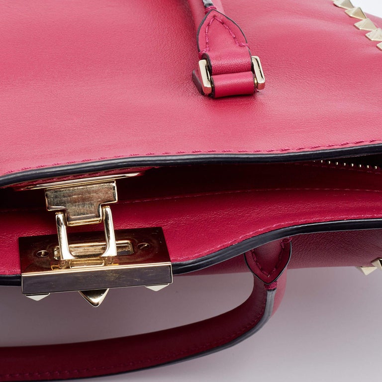 Valentino Magenta Leather Rockstud Trapeze Tote For Sale at 1stDibs