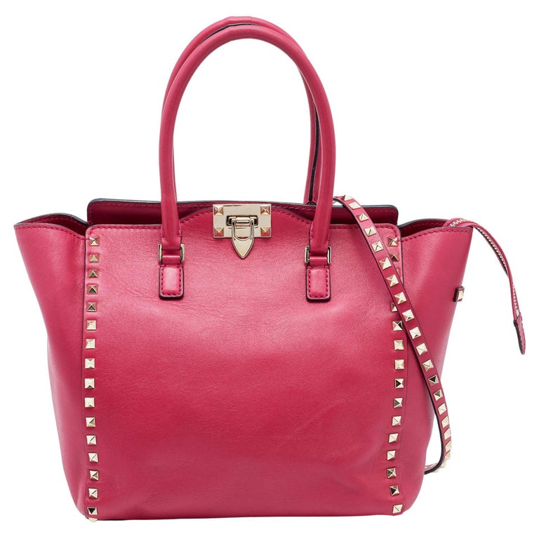 Valentino Magenta Leather Rockstud Trapeze Tote For Sale at 1stDibs