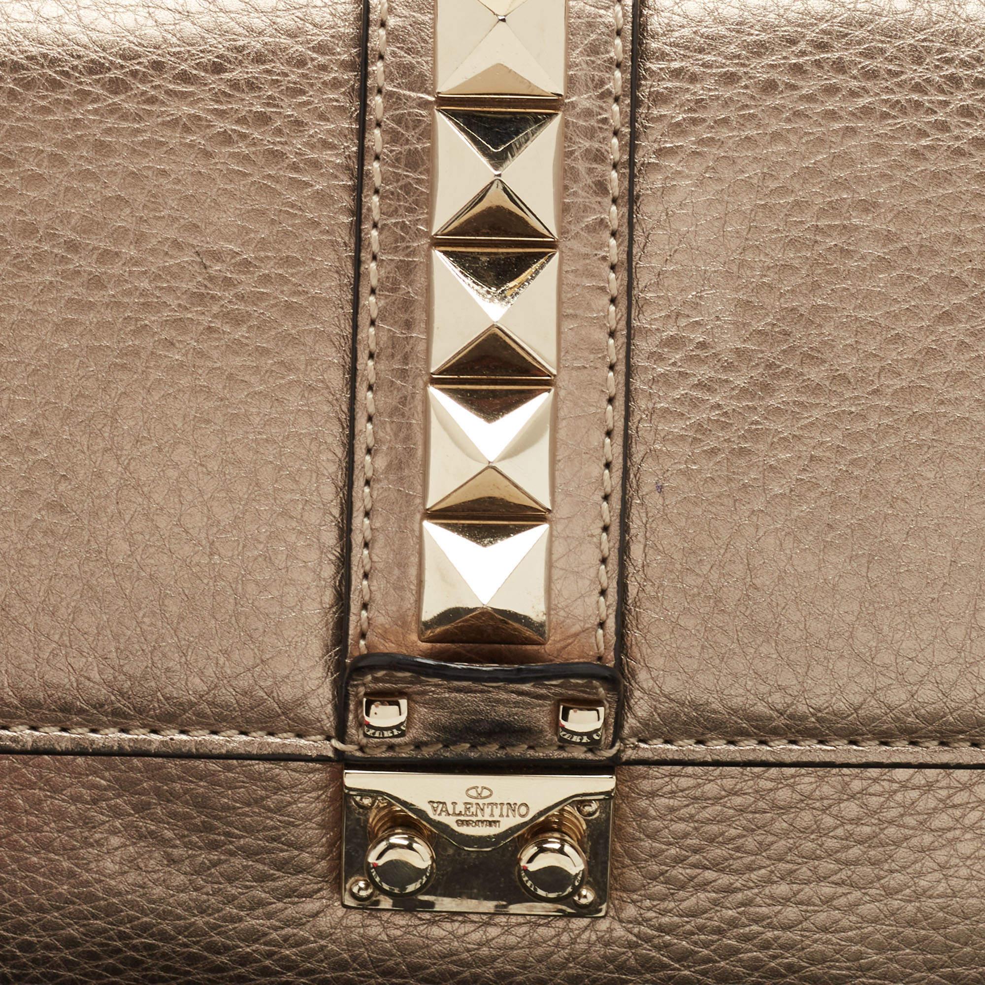 Valentino Metallic Gold Leather Rockstud Medium Glam Lock Flap Bag For ...