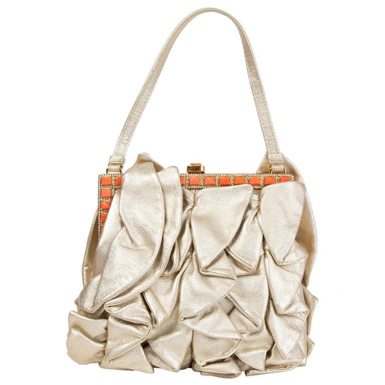 VALENTINO metallic gold leather RUFFLED Evening Bag For Sale at 1stDibs ...
