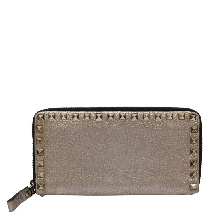Valentino Metallic Grained Leather Rockstud Zip Around Wallet For Sale ...