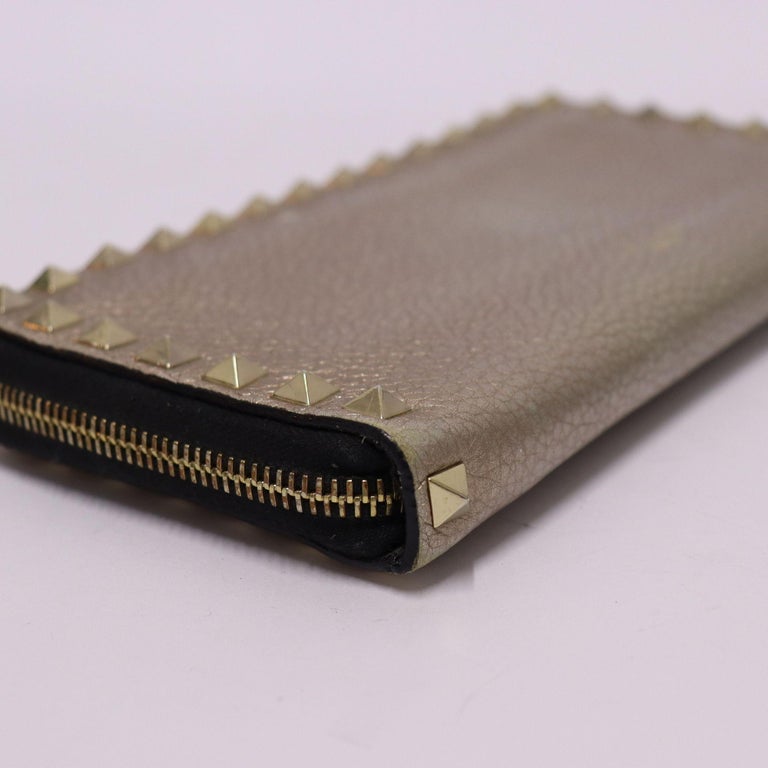 Valentino Metallic Grained Leather Rockstud Zip Around Wallet For Sale ...