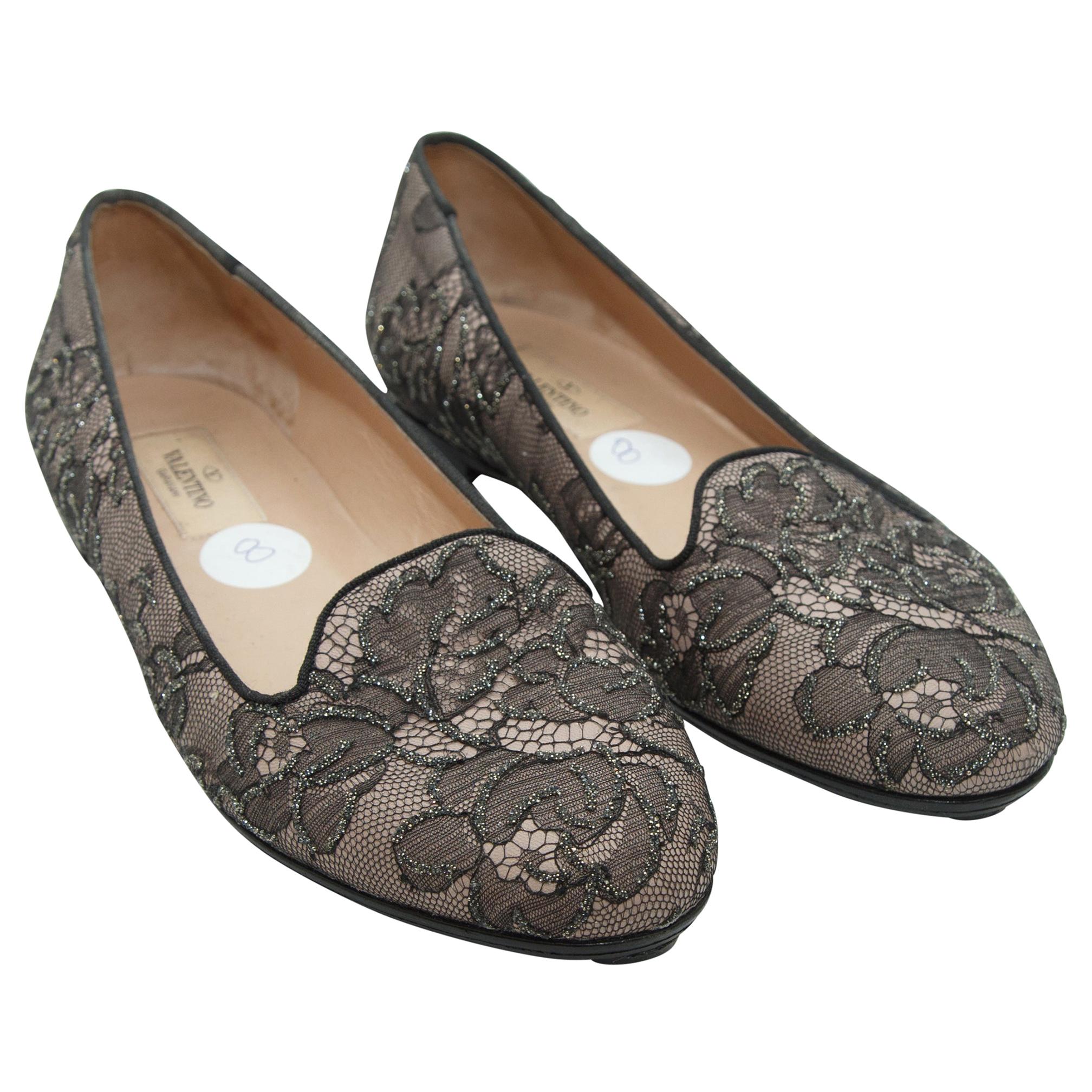 Valentino Metallic Lace Ballet Flats at 1stDibs | valentino lace flats