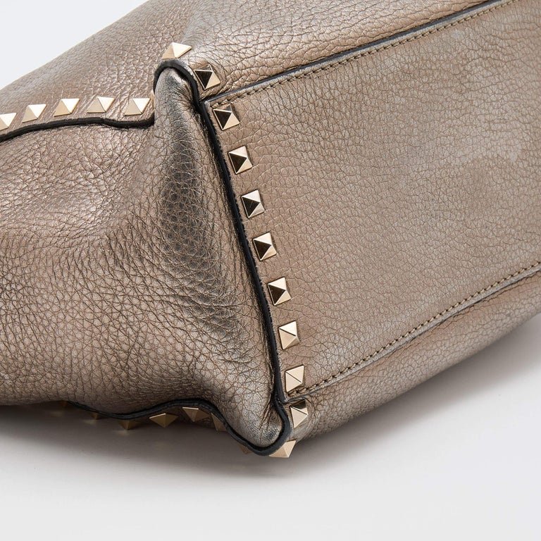 Valentino Metallic Leather Small Rockstud Shopper Tote For Sale at 1stDibs
