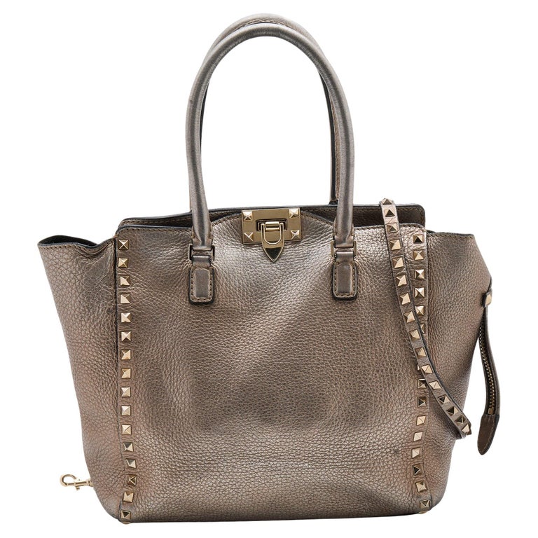 Valentino Metallic Leather Small Rockstud Shopper Tote For Sale at 1stDibs