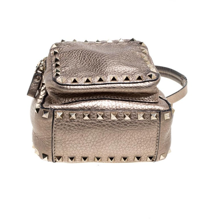 Valentino Metallic Light Brown Leather Mini Rockstud Backpack at 1stDibs