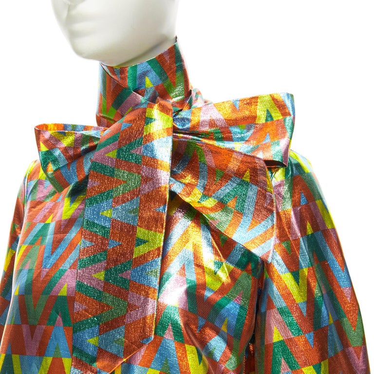 VALENTINO metallic lurex graphic V rainbow scar tie collar blouse IT38 ...