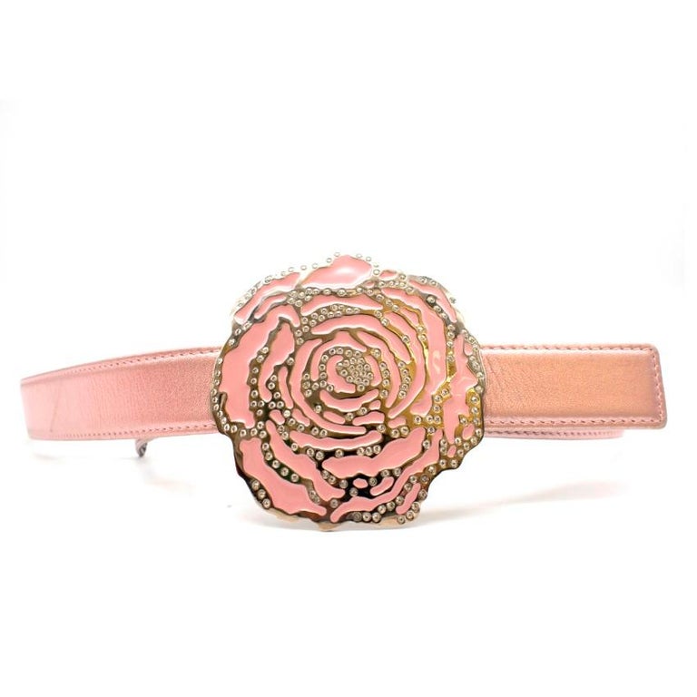 Valentino Metallic Pink Flower Buckle Belt at 1stDibs