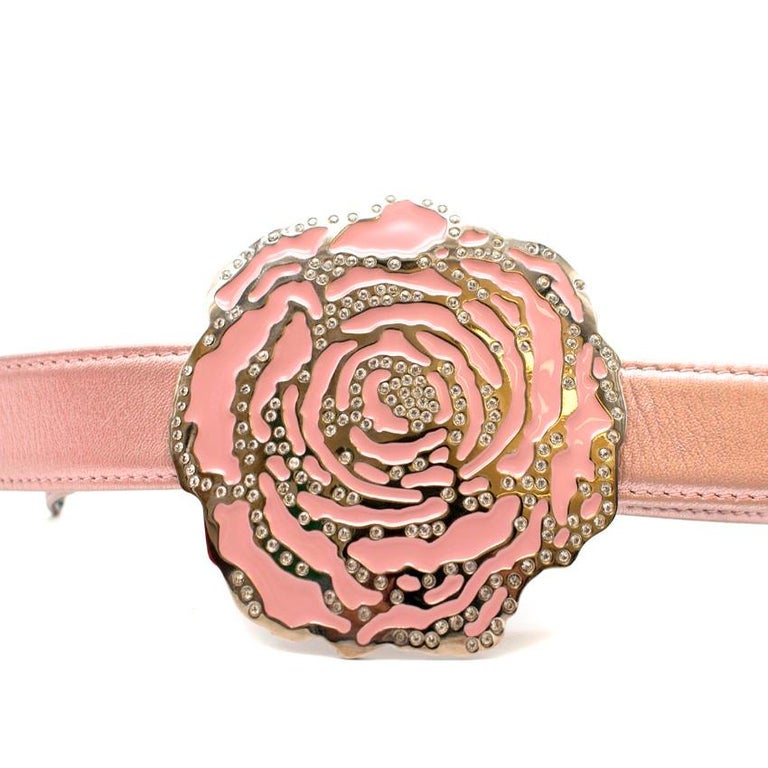 Valentino Metallic Pink Flower Buckle Belt at 1stDibs