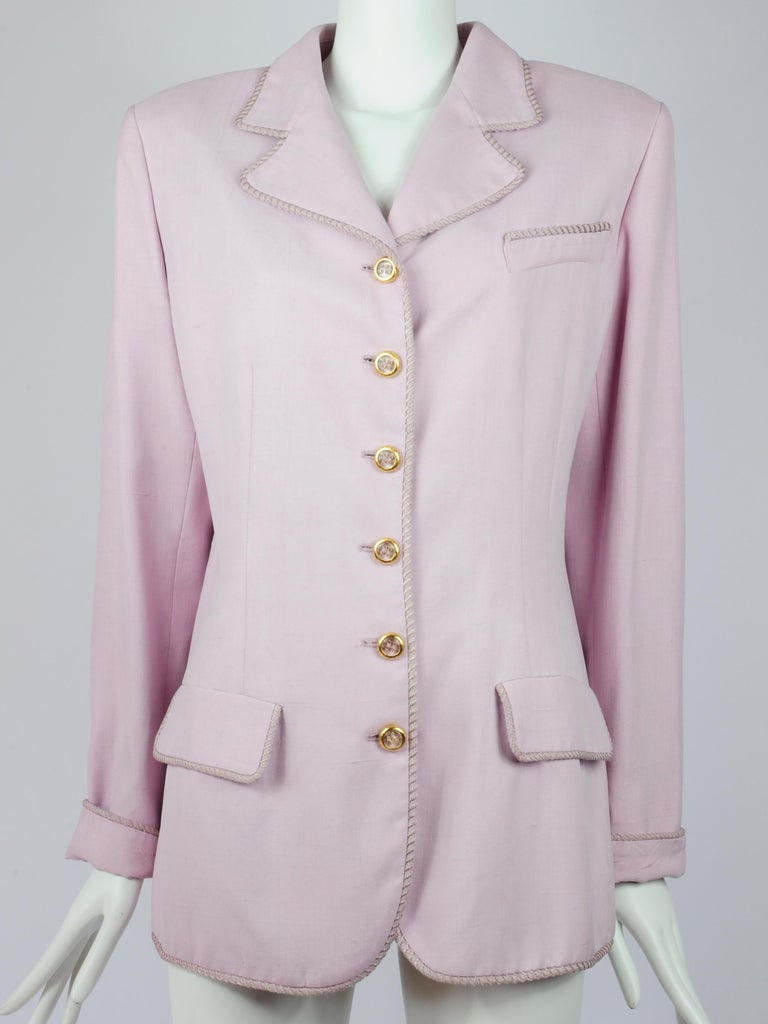 Valentino Miss V Silk Lilac Blazer Jacket with Golden Buttons 1990s For ...