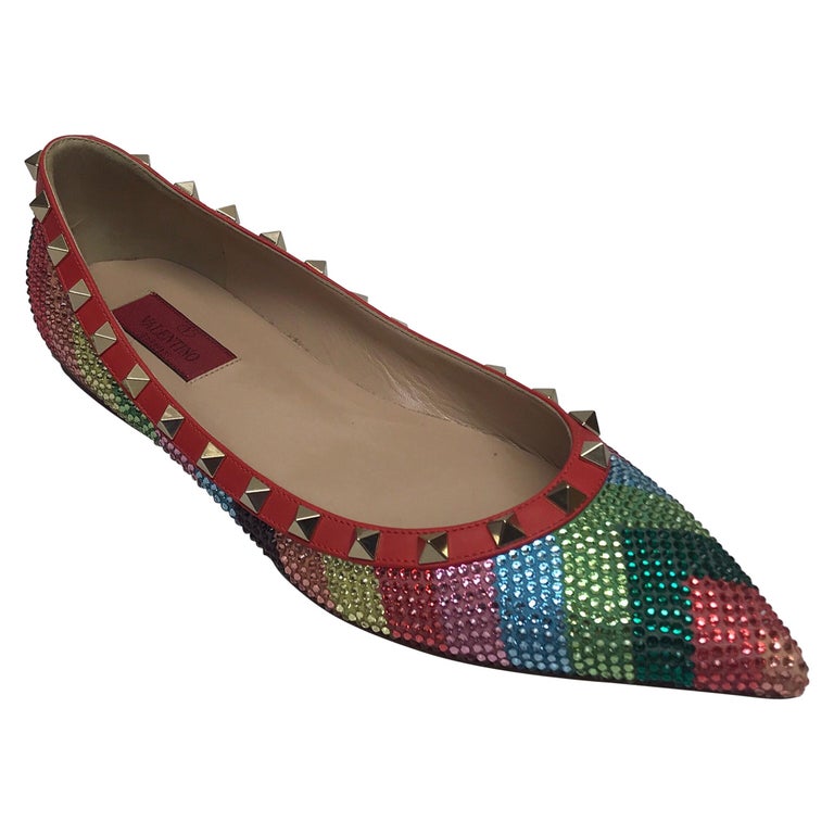 Valentino Multi color iridescent flats w/ studs-39 For Sale at 1stDibs