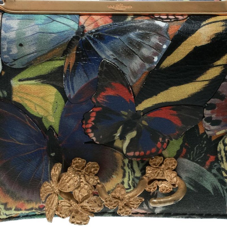 Valentino Multicolor Canvas and Leather Butterfly Mixed Media Shoulder ...