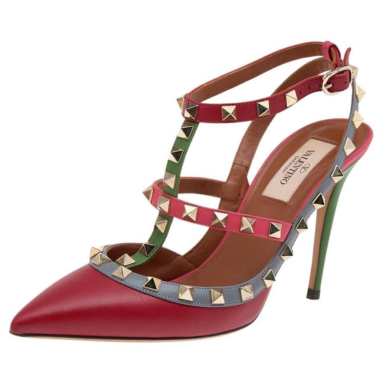 Valentino Multicolor Leather Rockstud Pointed Toe Ankle Strap Sandals ...