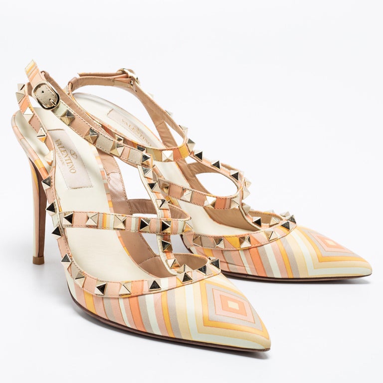 Valentino Multicolor Print Leather Native Couture Rockstud Caged Pumps ...