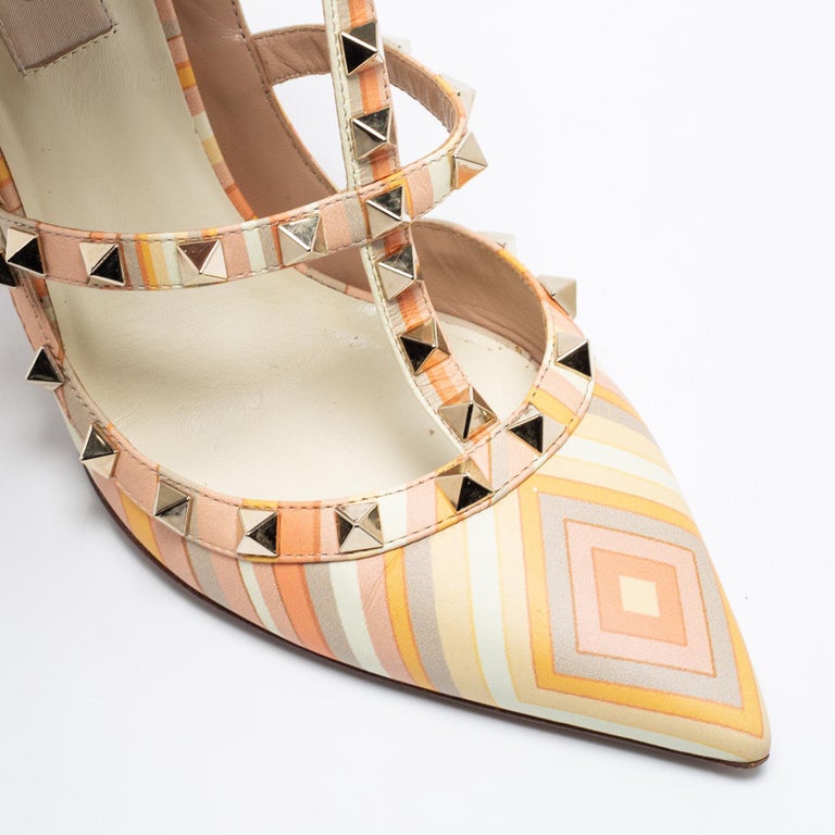 Valentino Multicolor Print Leather Native Couture Rockstud Caged Pumps ...