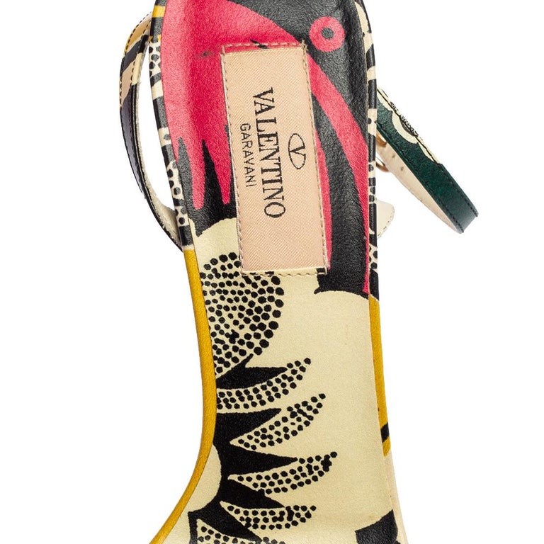 Valentino Multicolor Printed Leather Criss-Cross Ankle-Strap Sandals ...
