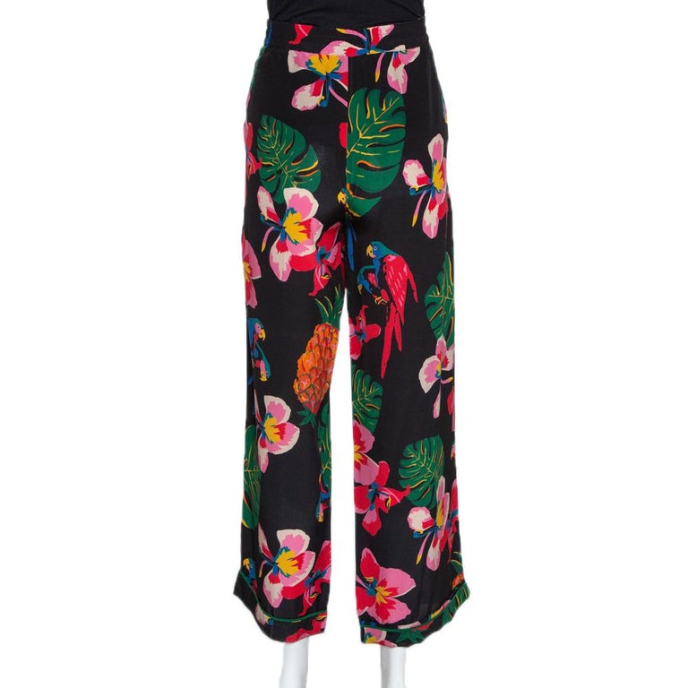 Valentino Multicolor Silk Tropical Print Wide Leg Pants S at 1stDibs
