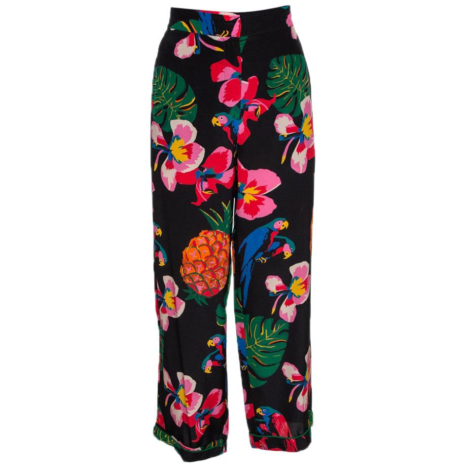 Valentino Multicolor Silk Tropical Print Wide Leg Pants S at 1stDibs