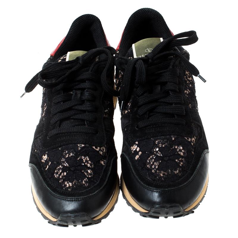 Valentino Multicolor Suede Leather And Macramé Lace Rockrunner Sneakers ...