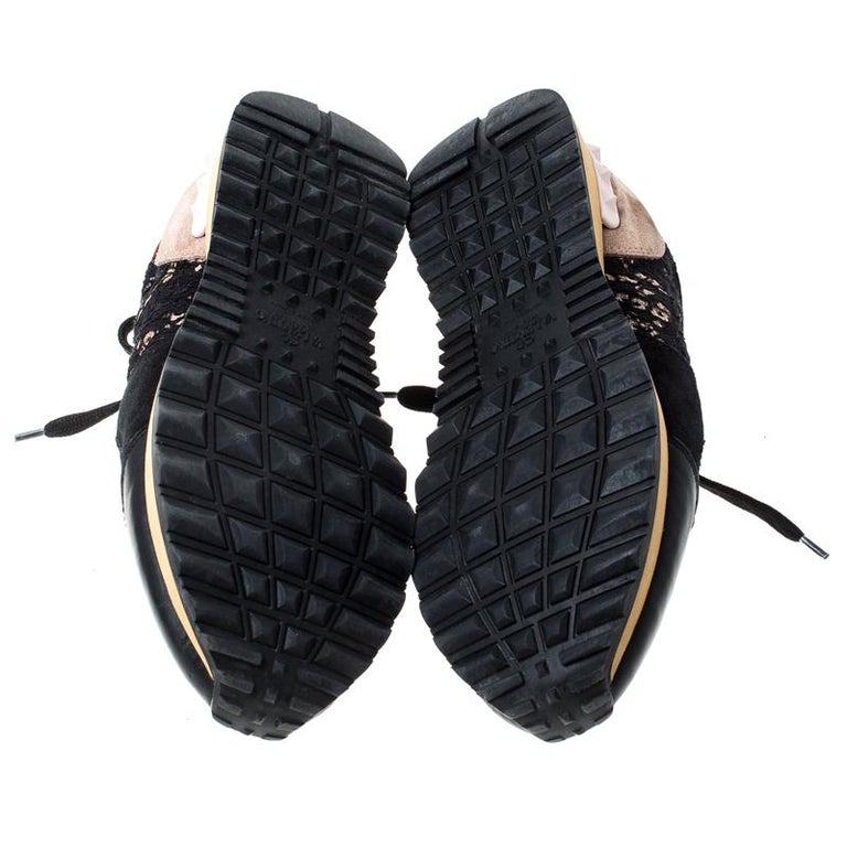 Valentino Multicolor Suede Leather And Macramé Lace Rockrunner Sneakers ...