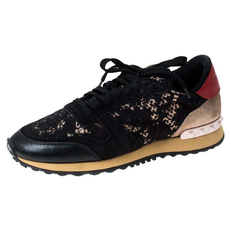 Valentino Multicolor Suede Leather And Macramé Lace Rockrunner Sneakers ...