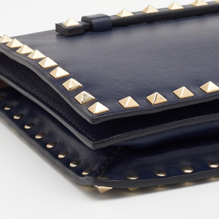 Valentino Navy Blue Leather Rockstud Wristlet Clutch For Sale at 1stDibs