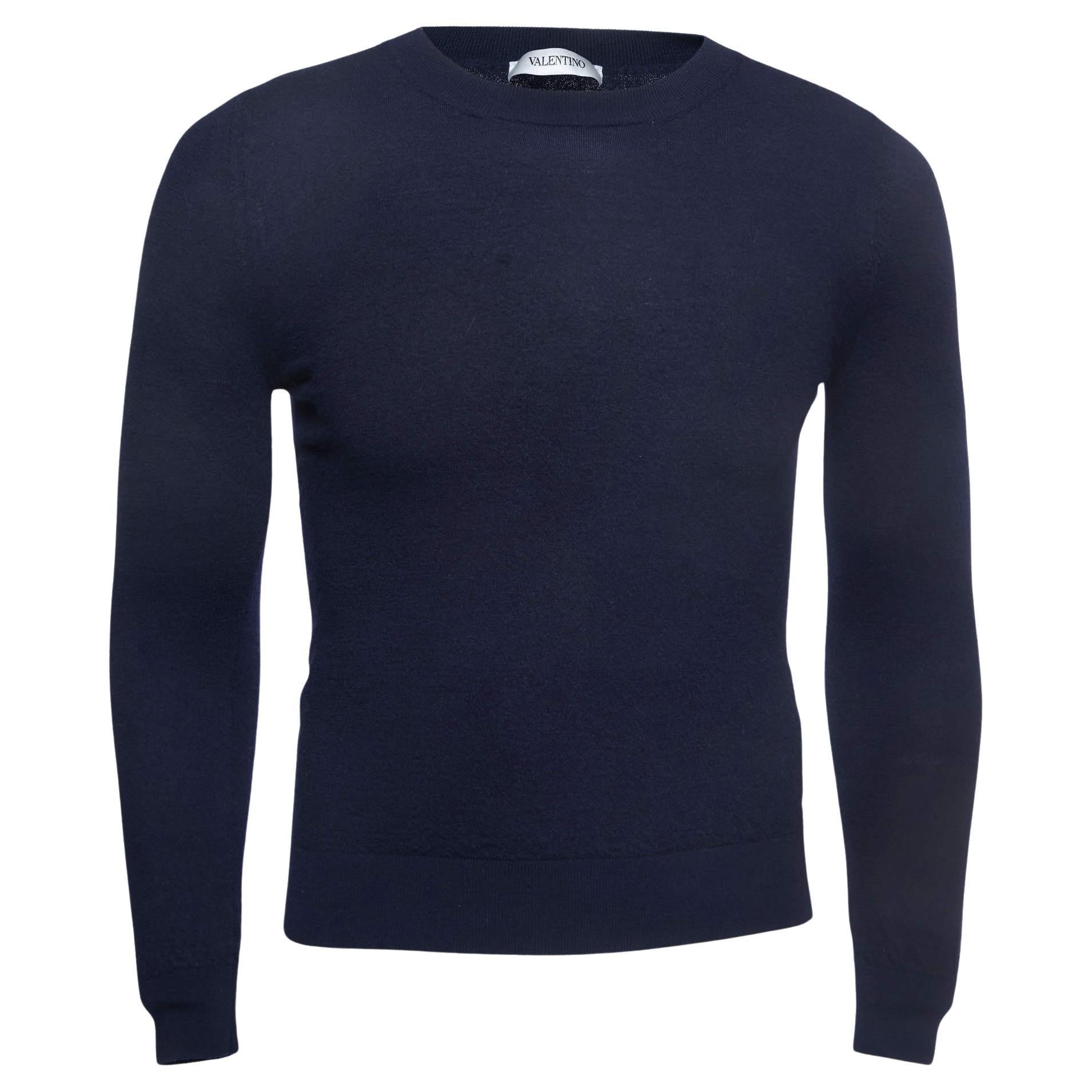 Valentino Navy Blue Wool Crew Neck Sweater M For Sale at 1stDibs