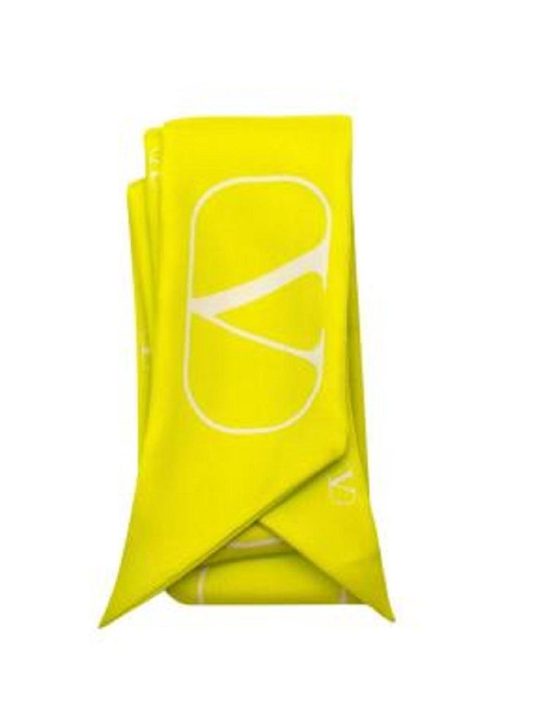 Valentino Neon Yellow Logo Silk Twill Bandeau Scarf For Sale at 1stDibs
