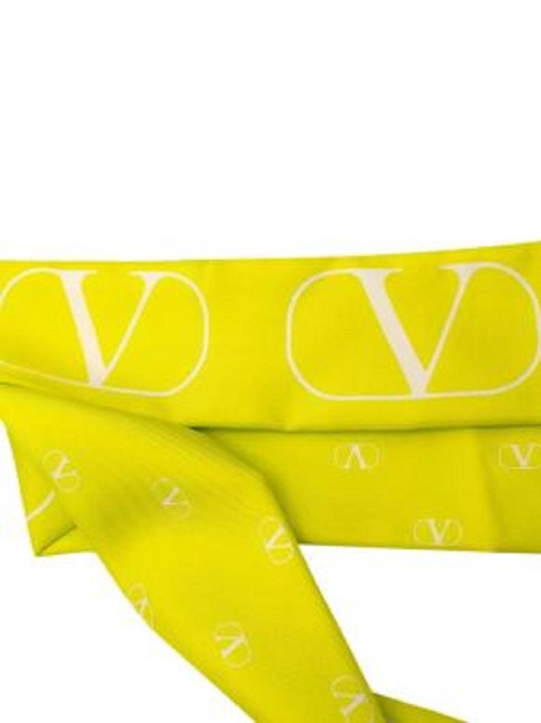 Valentino Neon Yellow Logo Silk Twill Bandeau Scarf For Sale at 1stDibs