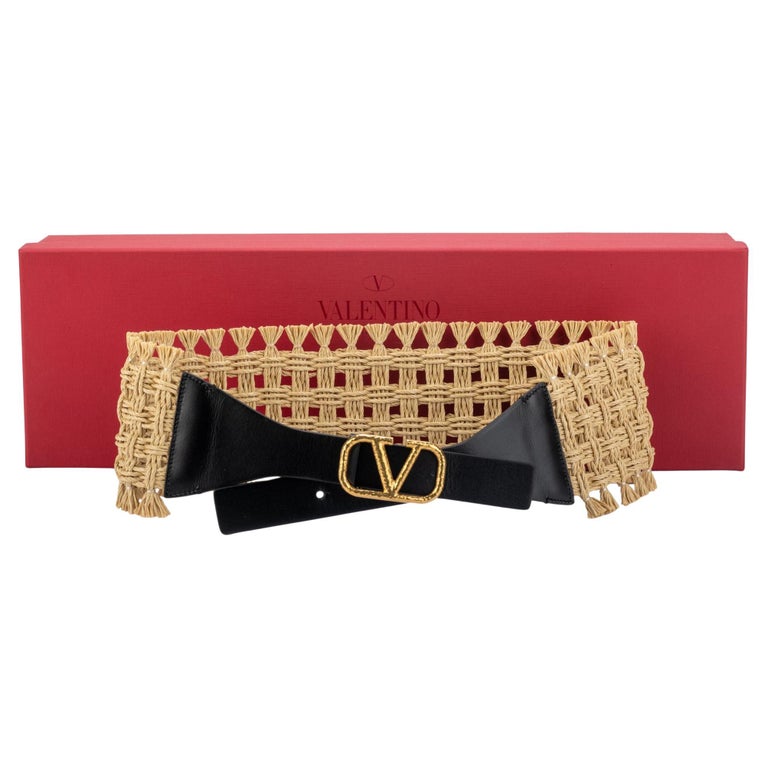 Valentino NIB Raffia Leather Wide Belt For Sale at 1stDibs